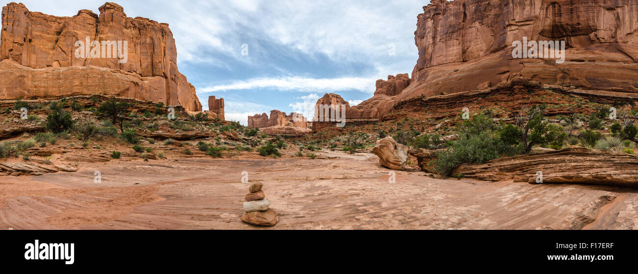 Rock cairns mark hikers' way through the rock formations known as Park ...