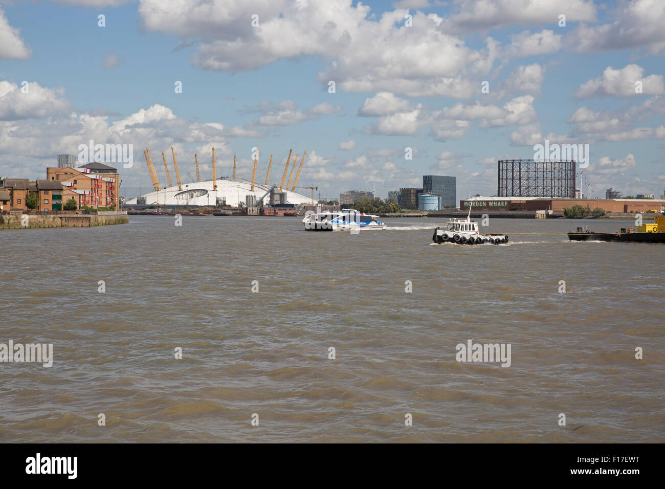 The 02 arena taken from a boat on the River Thames in London Stock ...