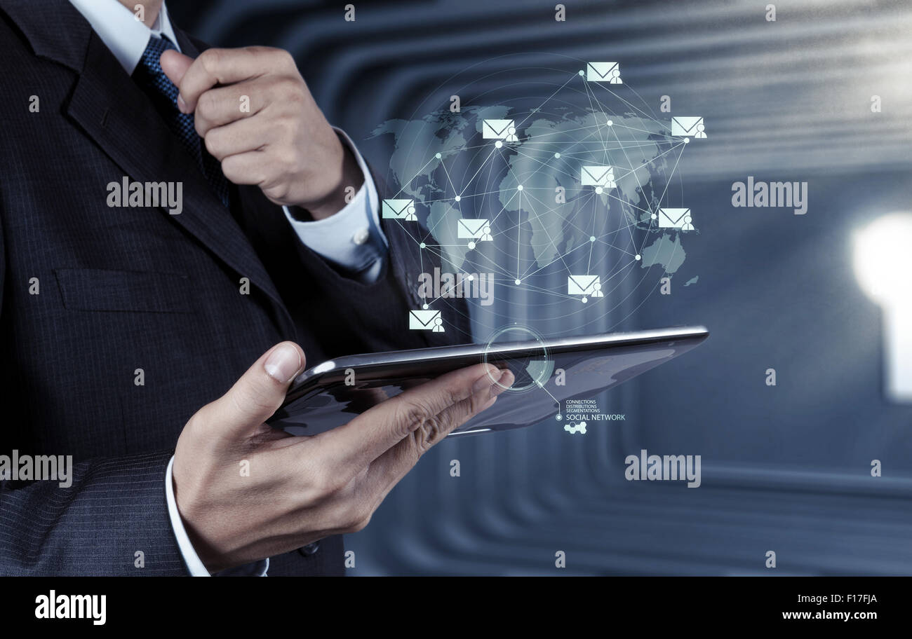 businessman hand use smart phone computer with email icon as concept ...