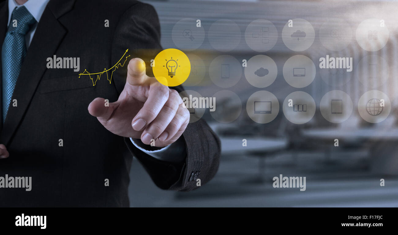 businessman hand working with new modern computer and business strategy ...