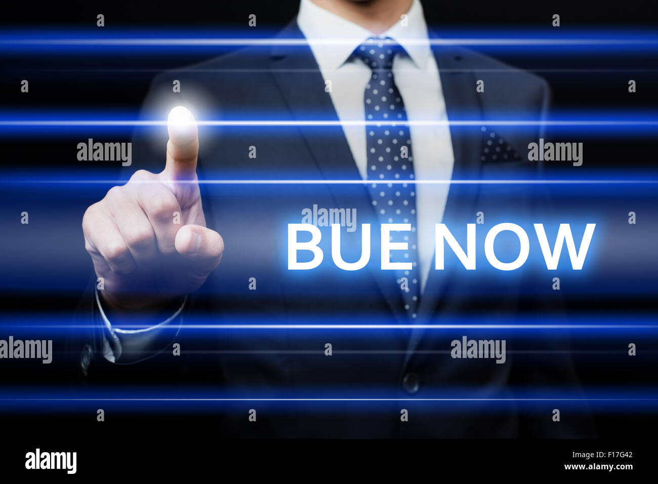 businessman pressing button on virtual screens Stock Photo - Alamy