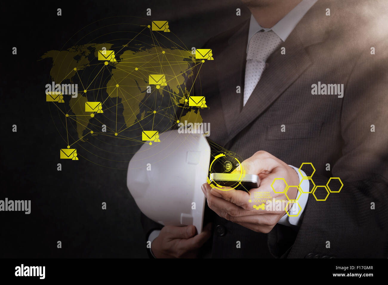 businessman hand use smart phone computer with email icon as concept ...