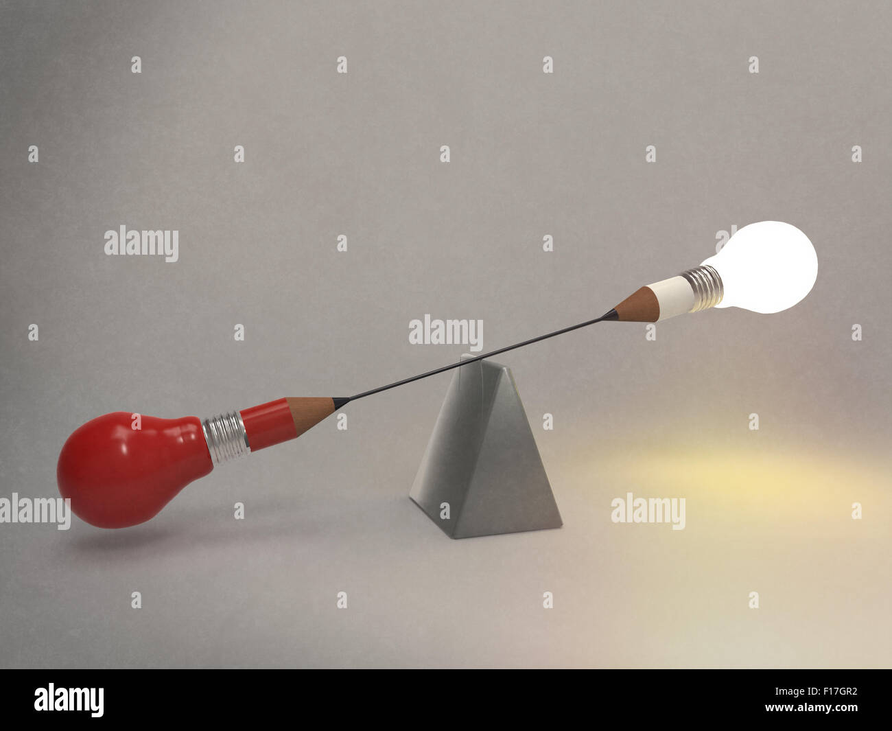 false balance of pencil lightbulb as vintage style concept Stock Photo ...