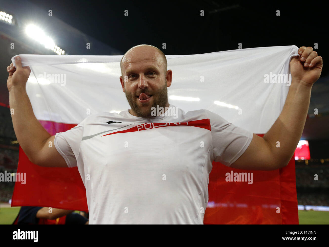 Beijing, China. 29th Aug, 2015. Poland's Piotr Malachowski celebrates ...