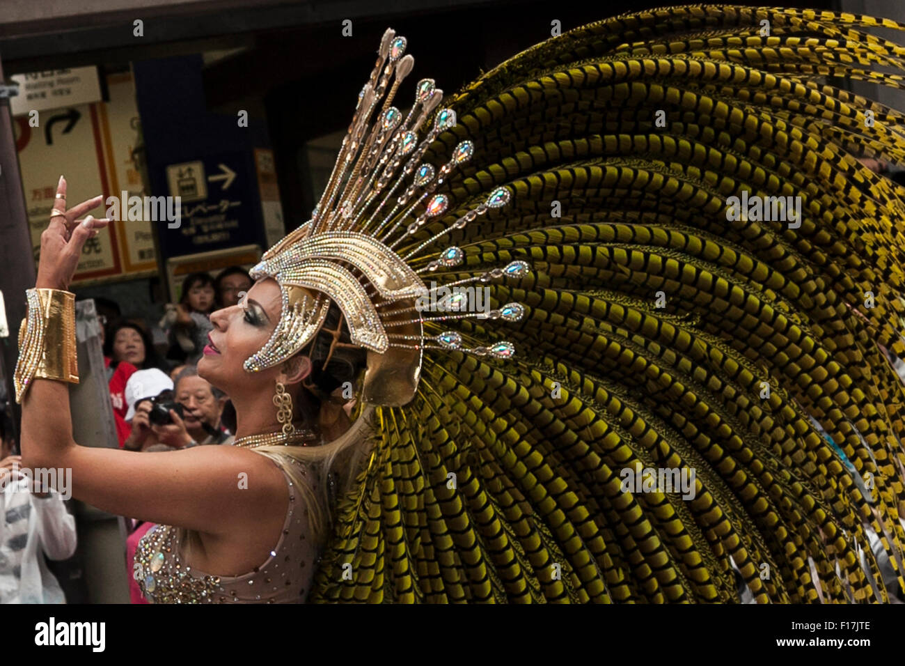 Tokyo, Japan. 29th Aug, 2015. A samba dancer performs through the ...