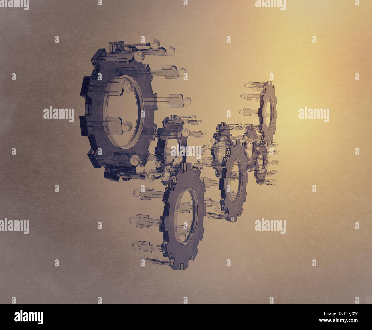 Model of 3d figures on connected cogs as vintage style concept Stock ...