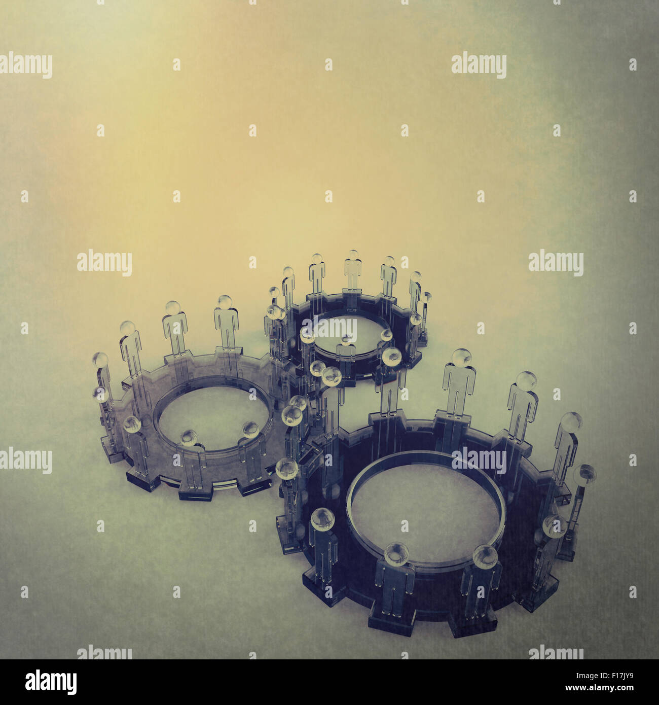 Model of 3d figures on connected cogs as vintage style concept Stock ...