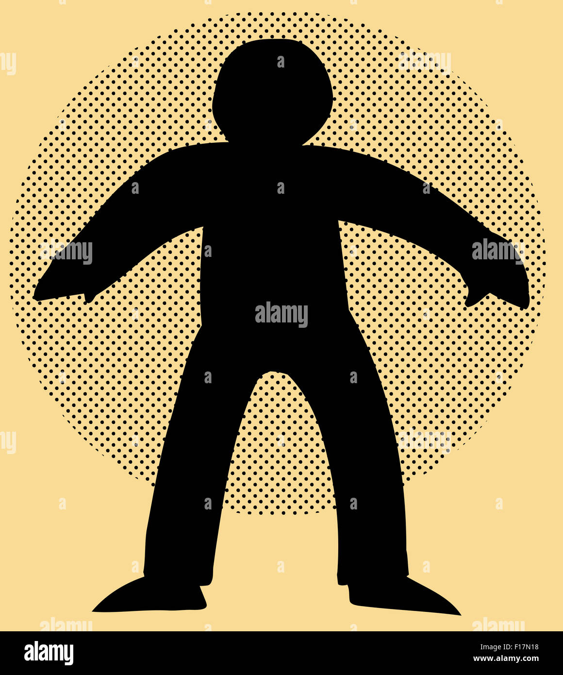 Backlit human figure over brown background with halftone circle Stock ...
