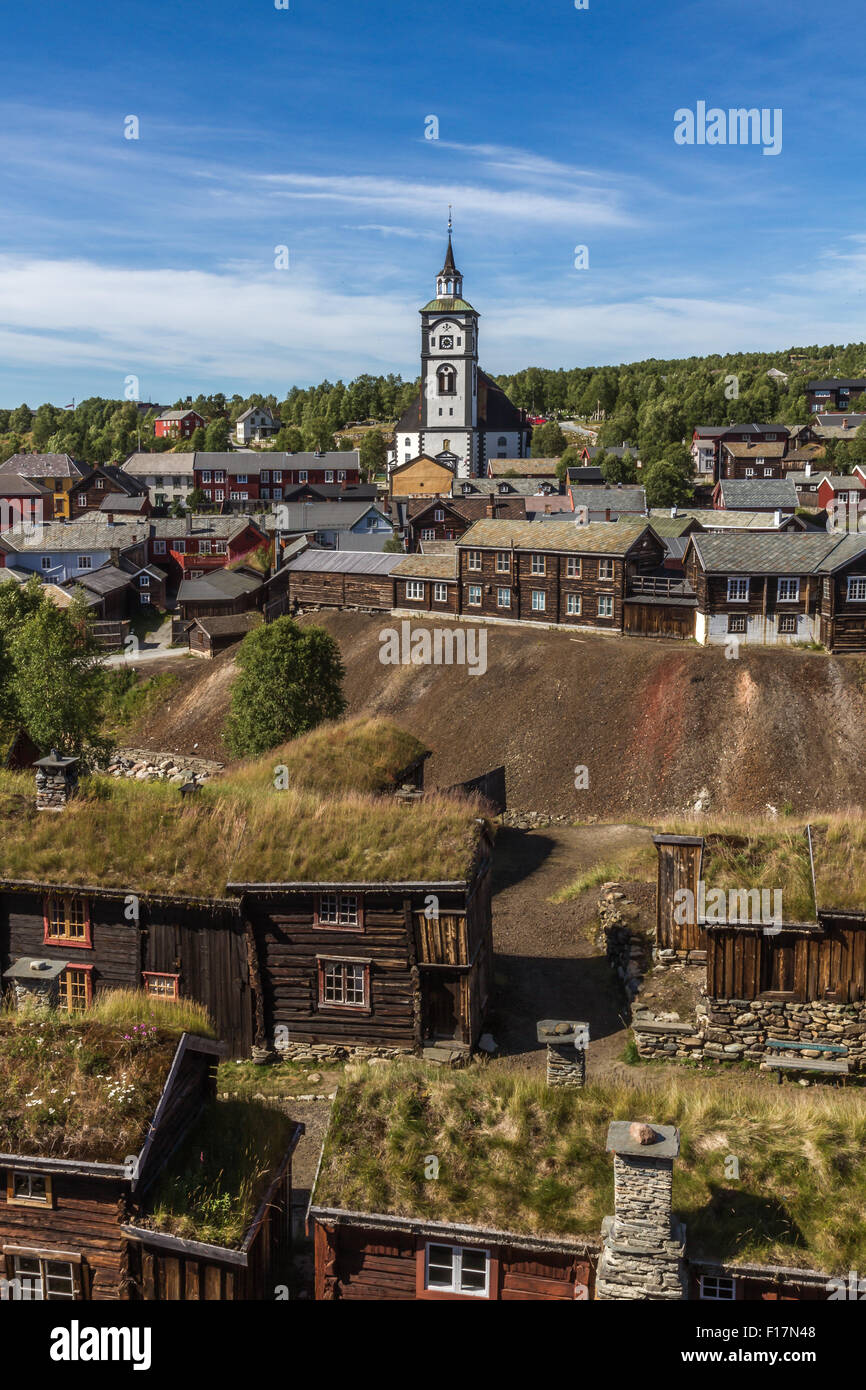 View of the church in Røros (Roros) across the old town, Norway Stock ...