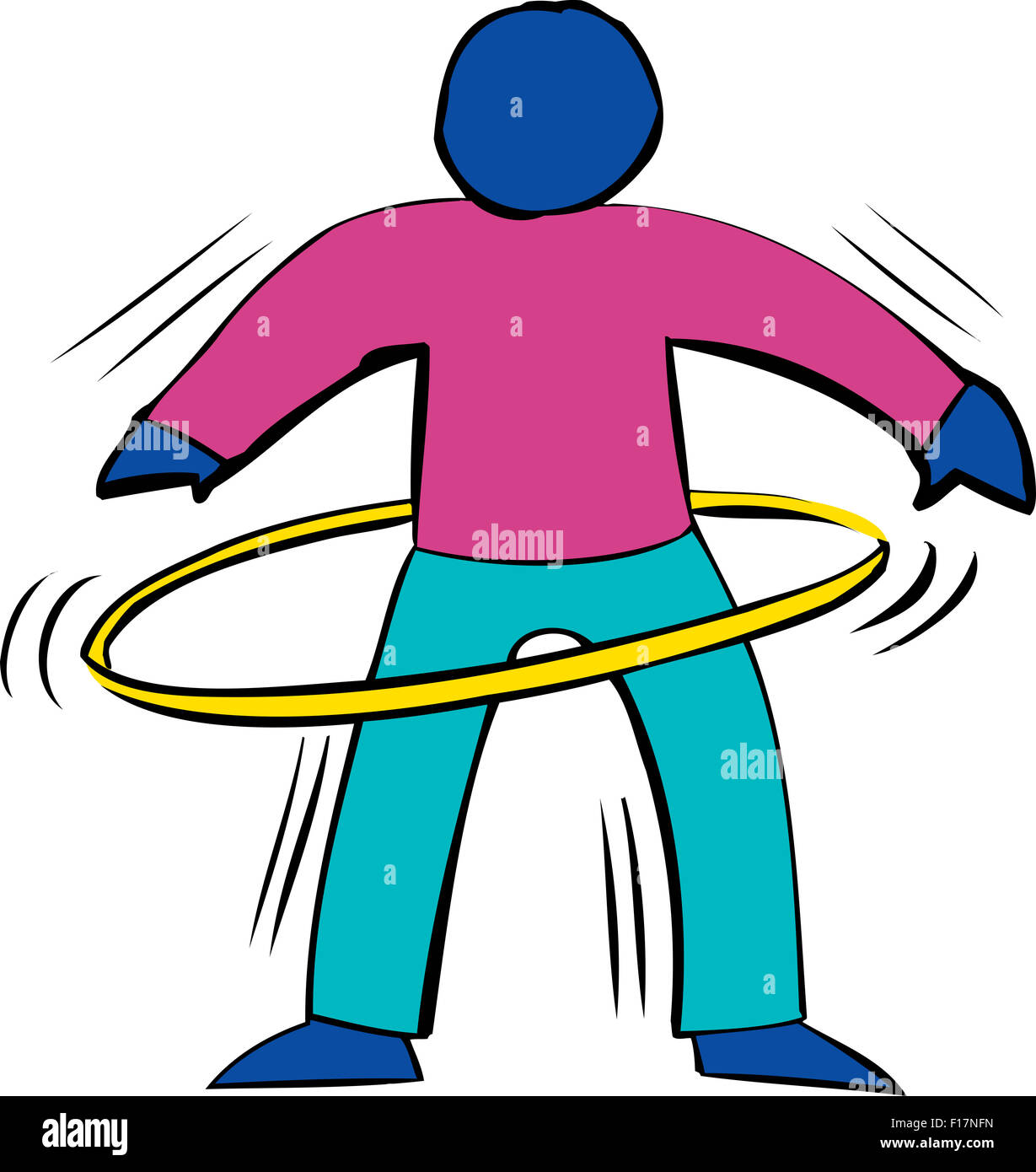 Symbol of fit blue person using a yellow hula hoop Stock Photo - Alamy