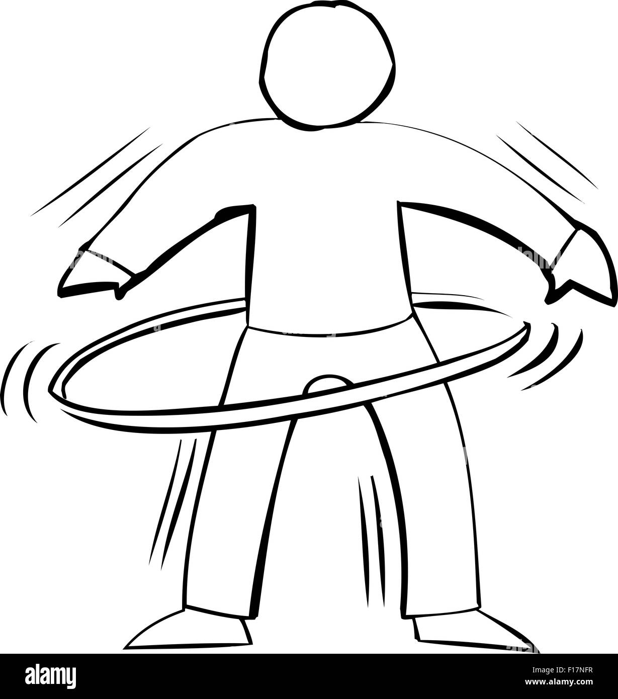 Outline of fit blue person using a yellow hula hoop Stock Photo - Alamy
