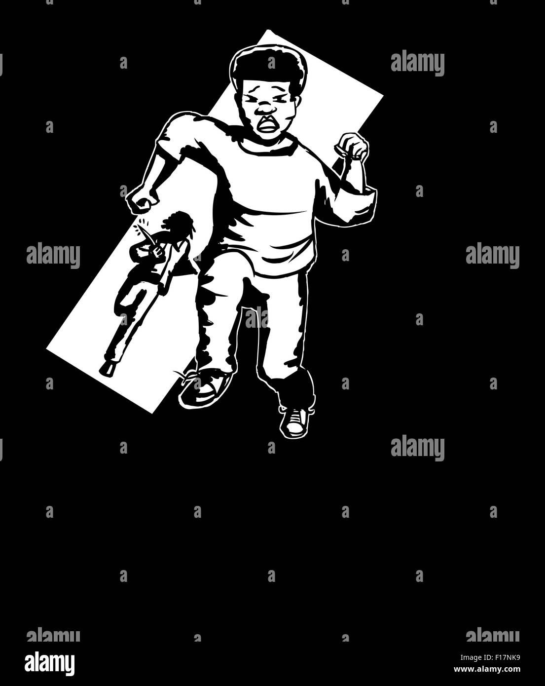 Illustration of man chasing Black youth with a knife Stock Photo - Alamy