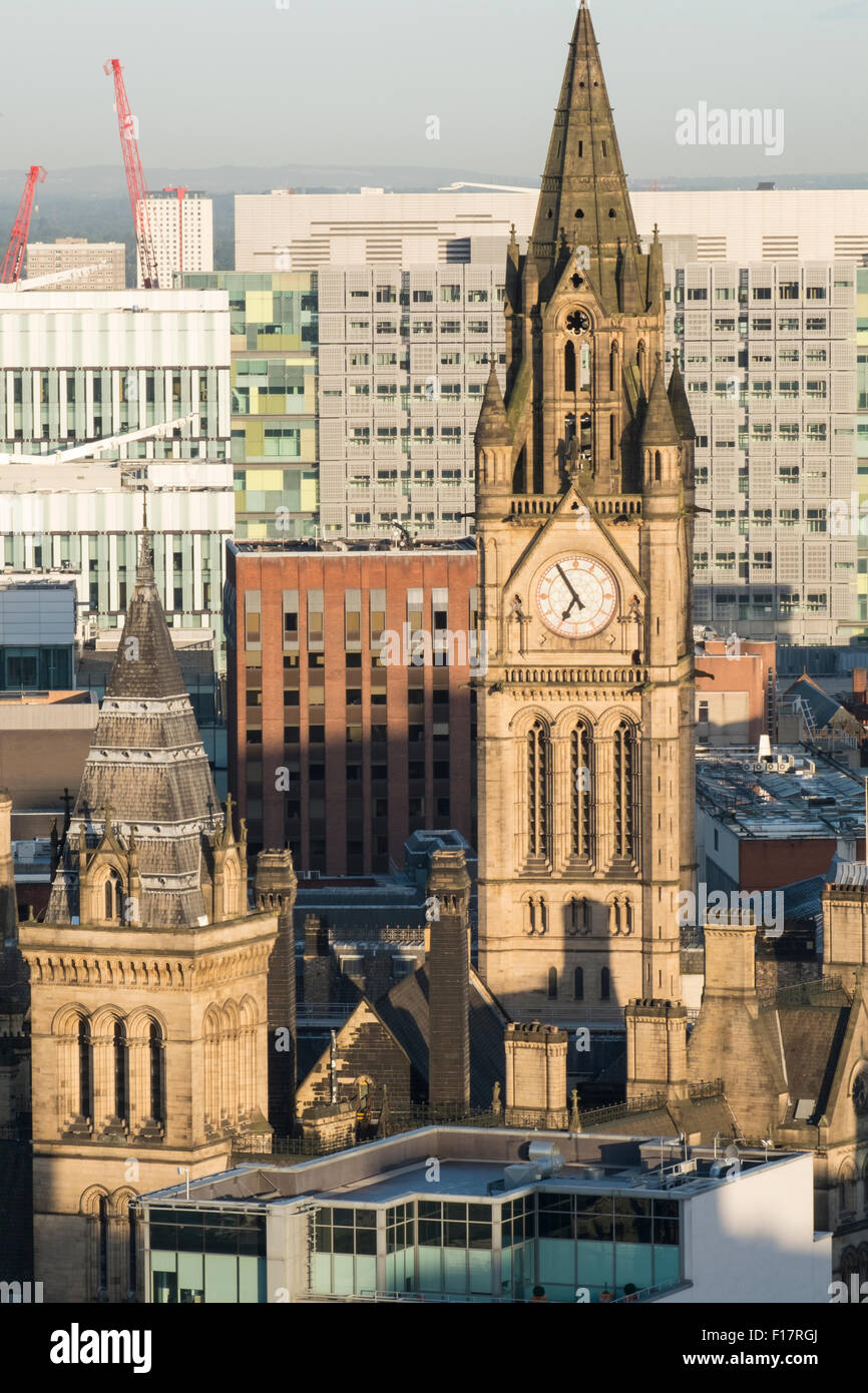 High viewpoint of manchester Town Hall clock tower Stock Photo - Alamy