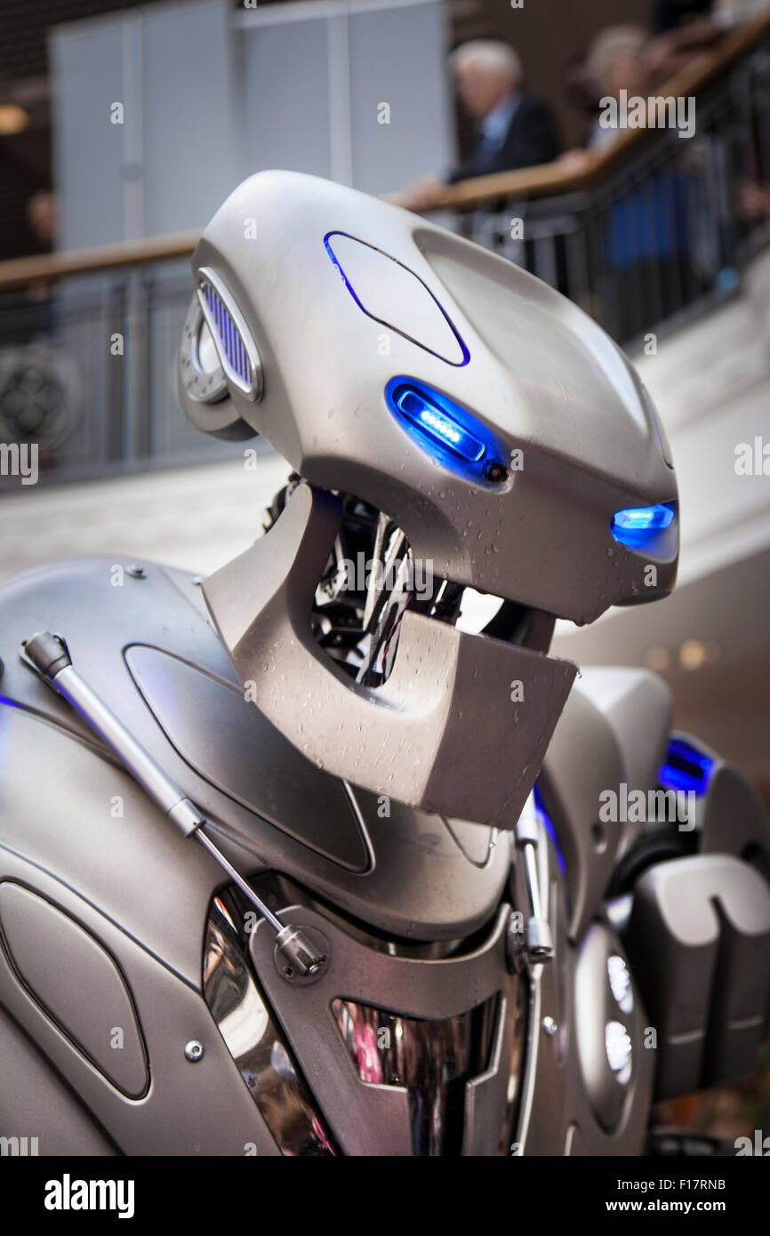 Preston, Lancashire, UK. Titan the robot, wearing an exoskeleton suit ...