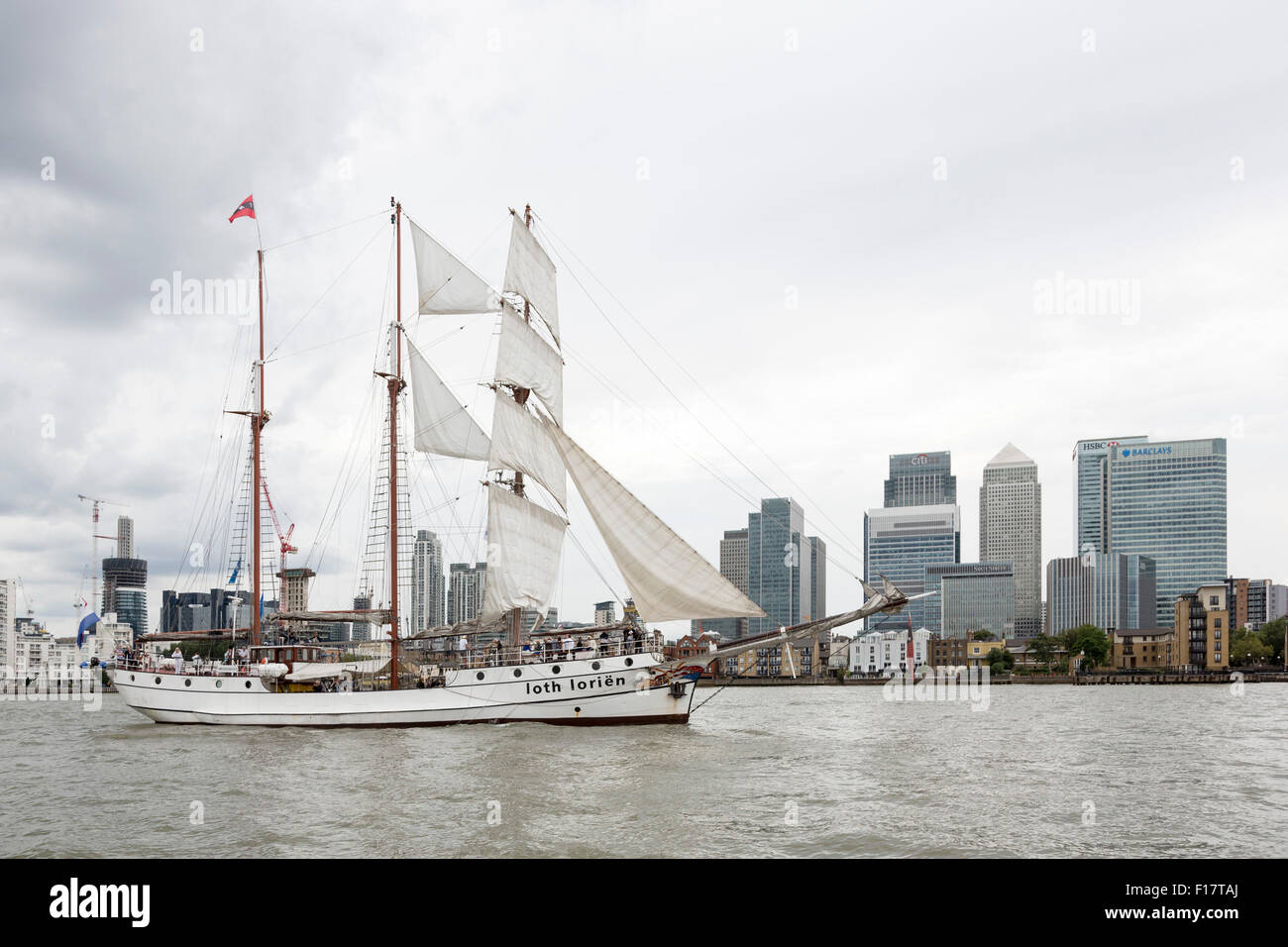 Greenwich, London, UK. 29 August 2015. Tall ship Loth Lorien passes ...