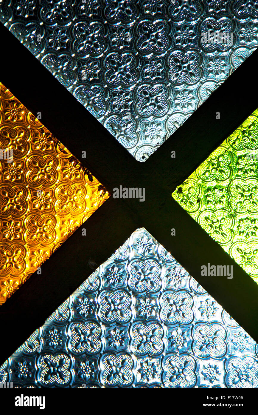 colorated glass and sun in morocco africa window and light Stock Photo ...