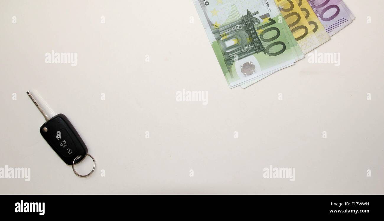 New Car key on Euro money background.Concept photo of money, banking ...