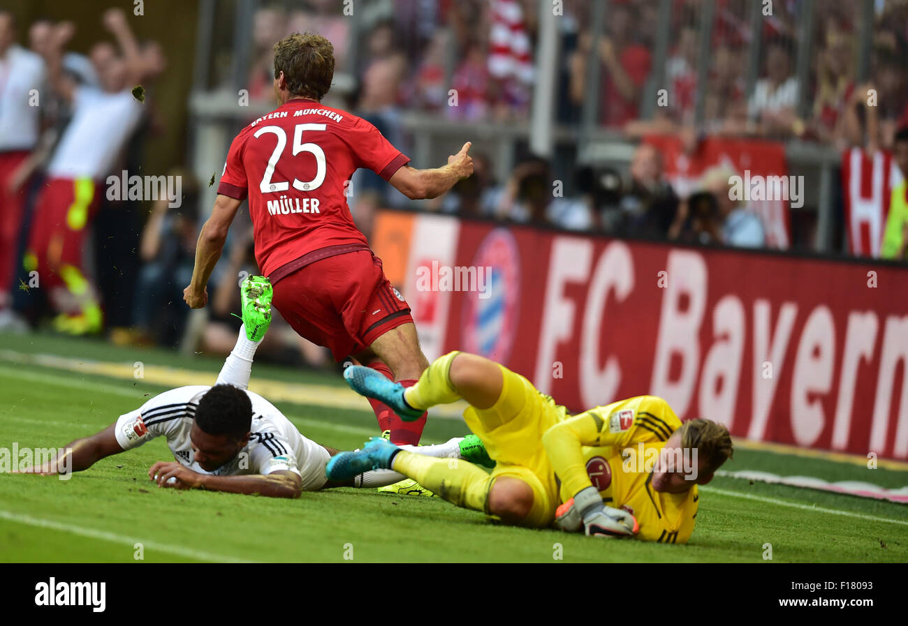 Munich, Germany. 29th Aug, 2015. Bayern's Munich's Thomas Mueller ...