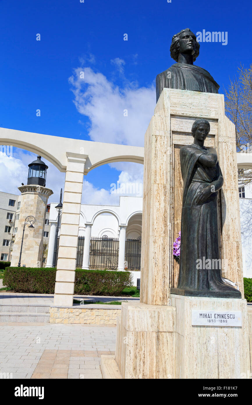 Genoese Lighthouse & Mihai Eminescu Statue, Constanta, Dobruja Region ...