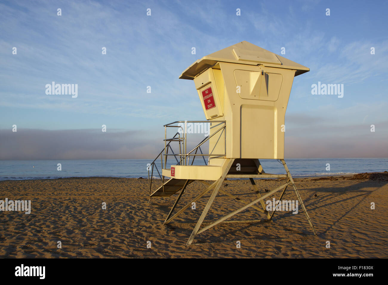 Beach morning along California coast with Life Guard station Stock ...