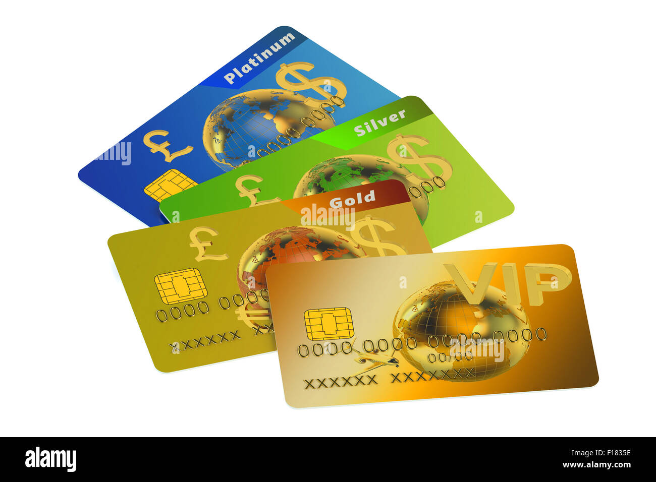 Set of color credit cards isolated on white background Stock Photo - Alamy