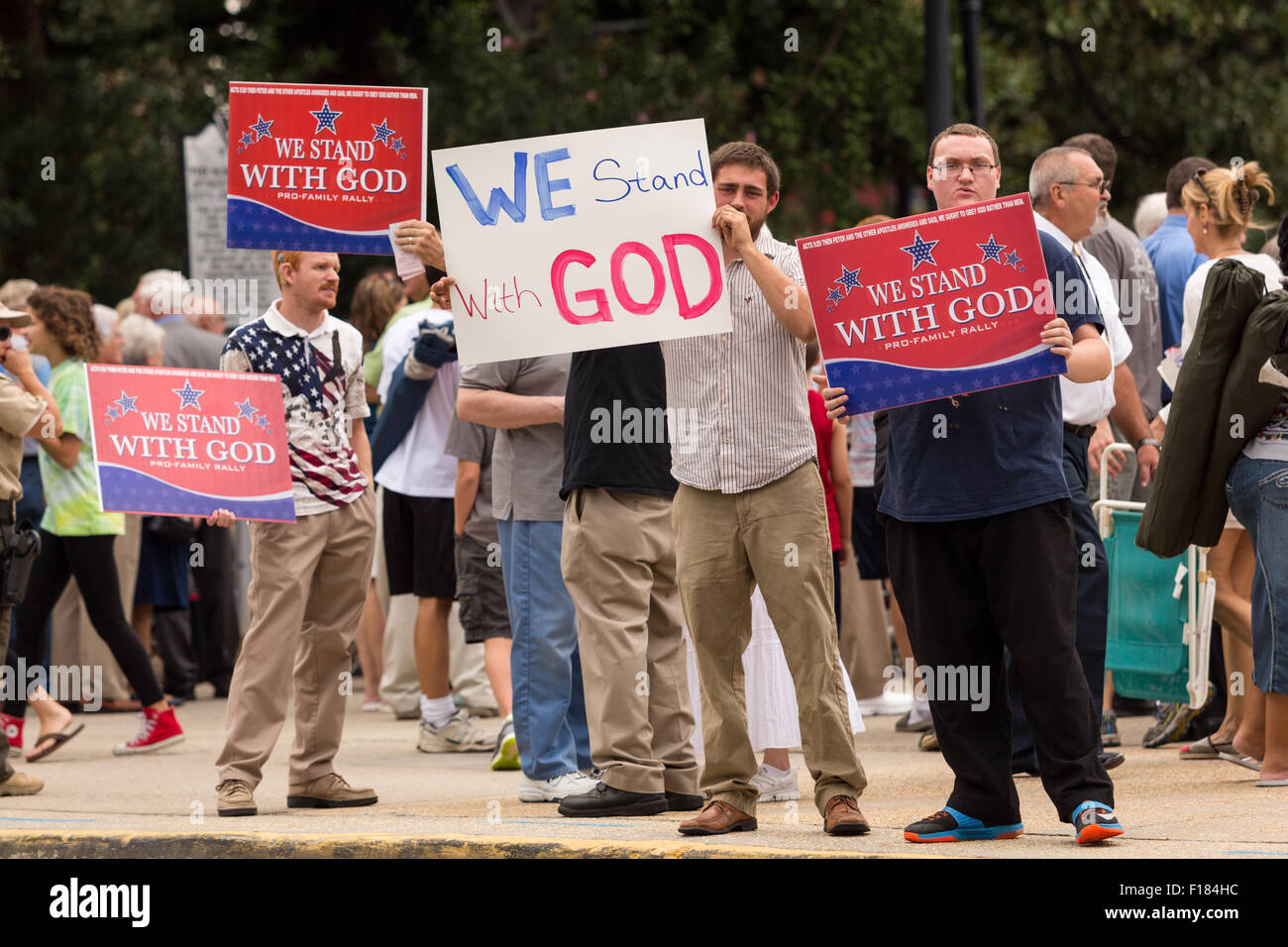 Evangelical Christians hold signs as they gather for the "Stand With ...