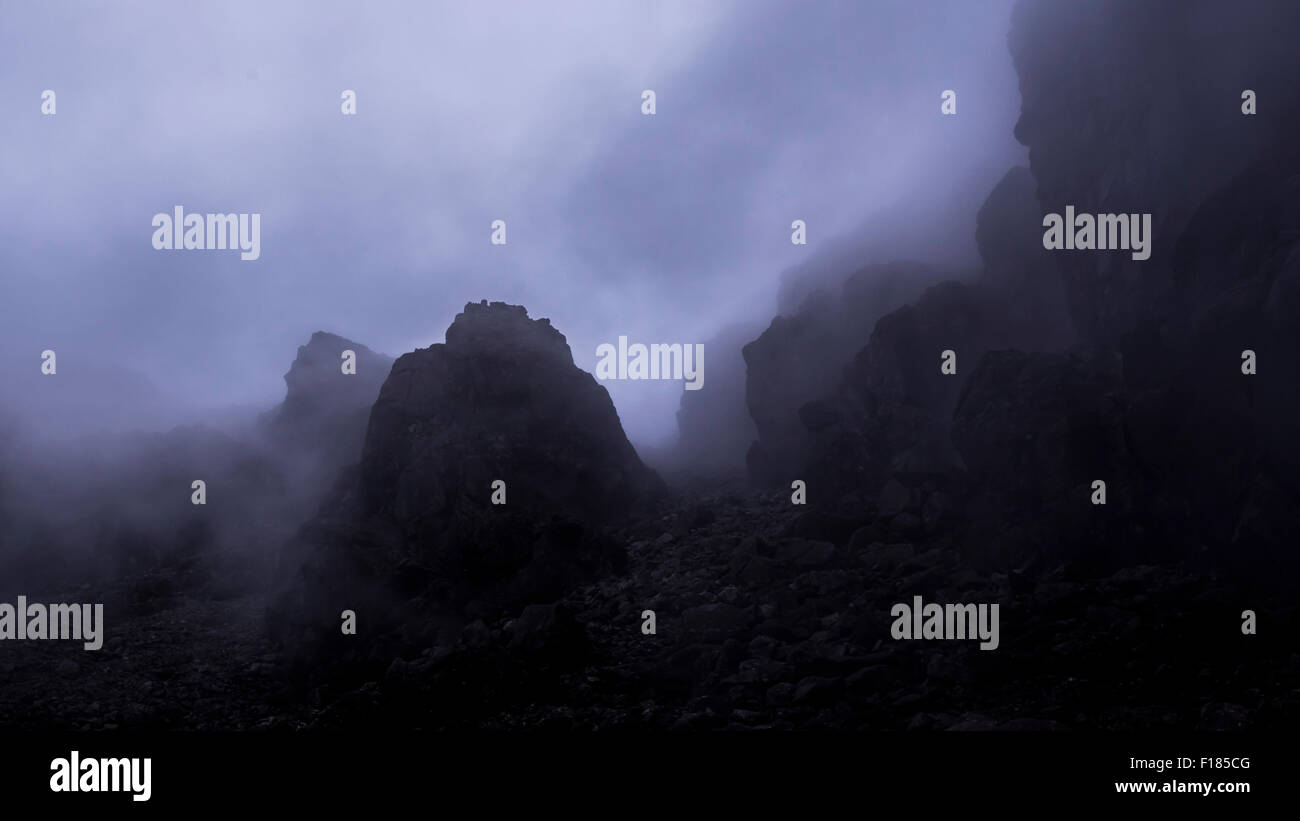 The Sgumain Stone Chute in Mist, Cuillin, Isle of Skye, Scotland, UK ...