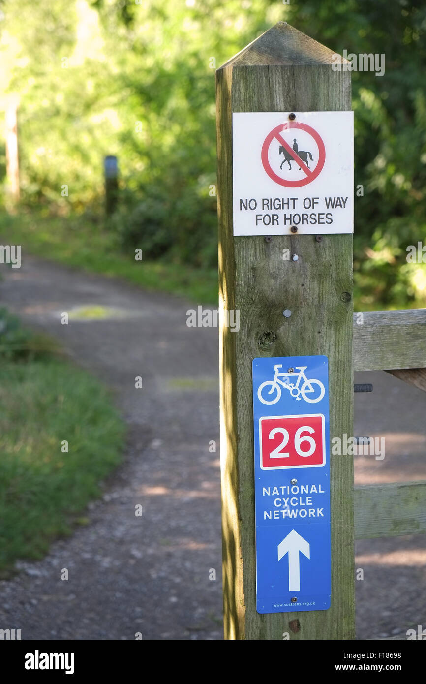 direction sign post for national cycle route 26 in Somerset along the ...