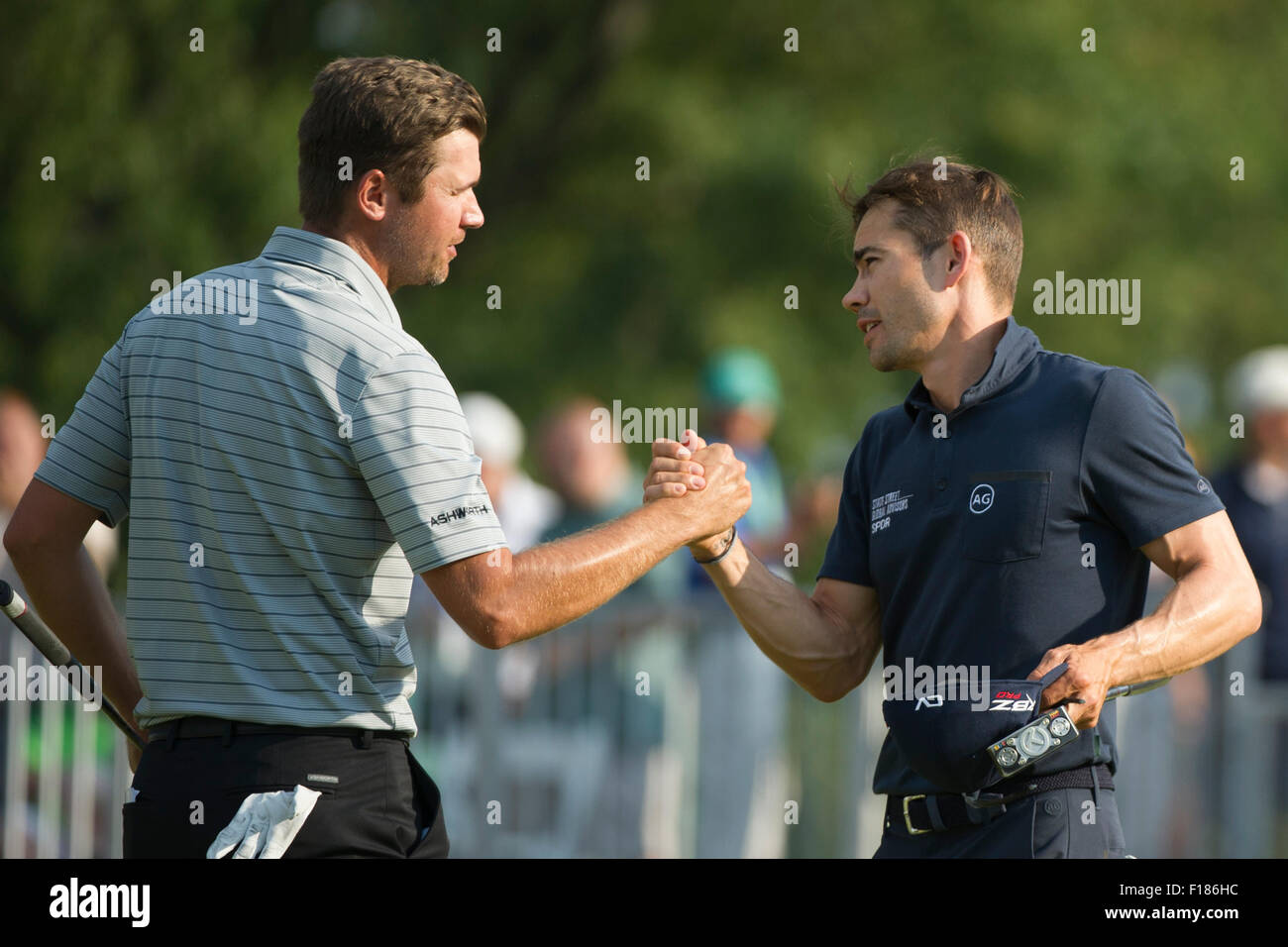 Edison, NJ, USA. 29th Aug, 2015. Camilo Villegas (COL) and Sean O'Hair ...