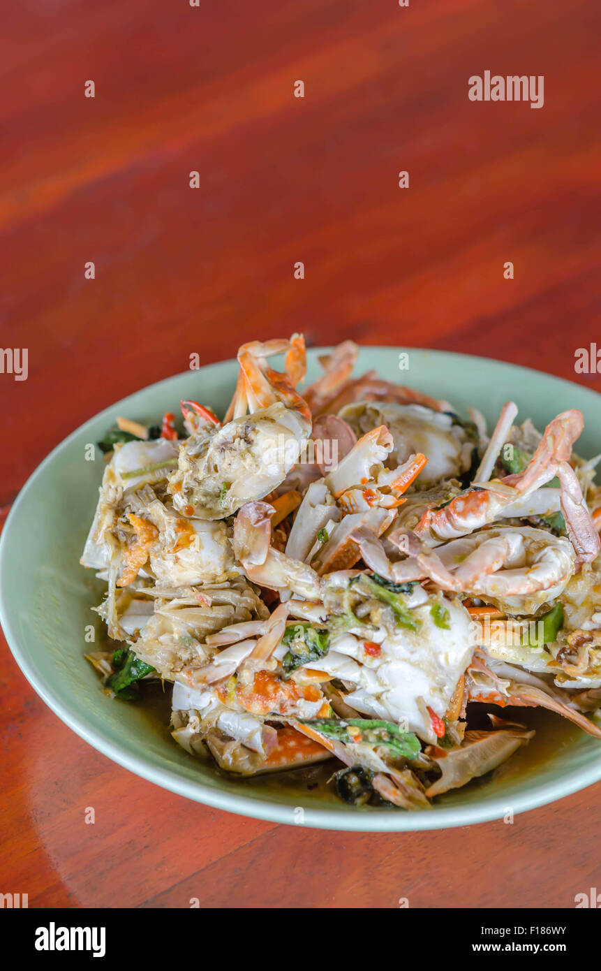 Stir fried Crab with chili & Basil leaves , spicy seafood dish Stock ...