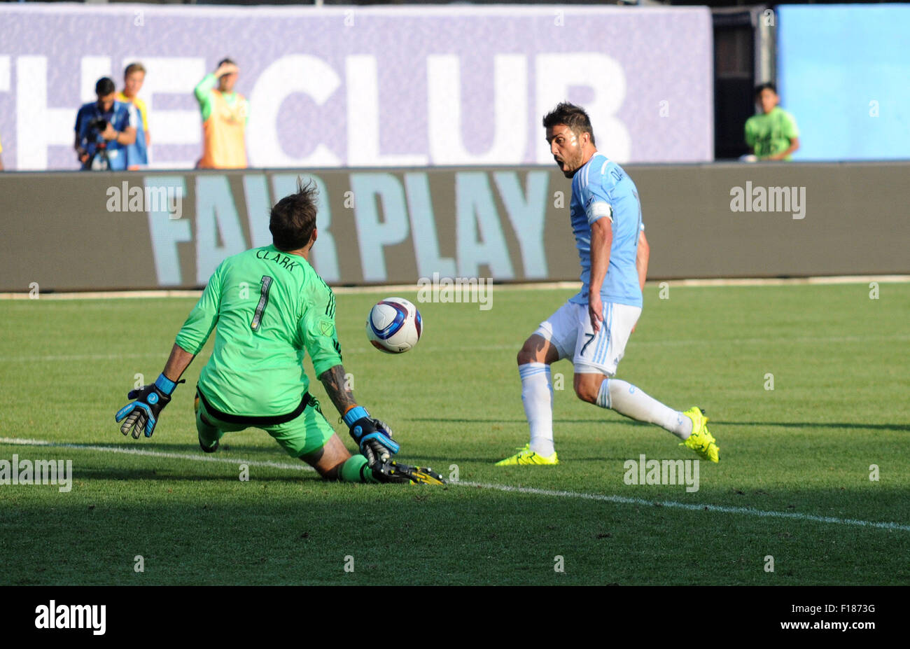New York, USA. 29th Aug, 2015. David Villa (7) in action during a match ...