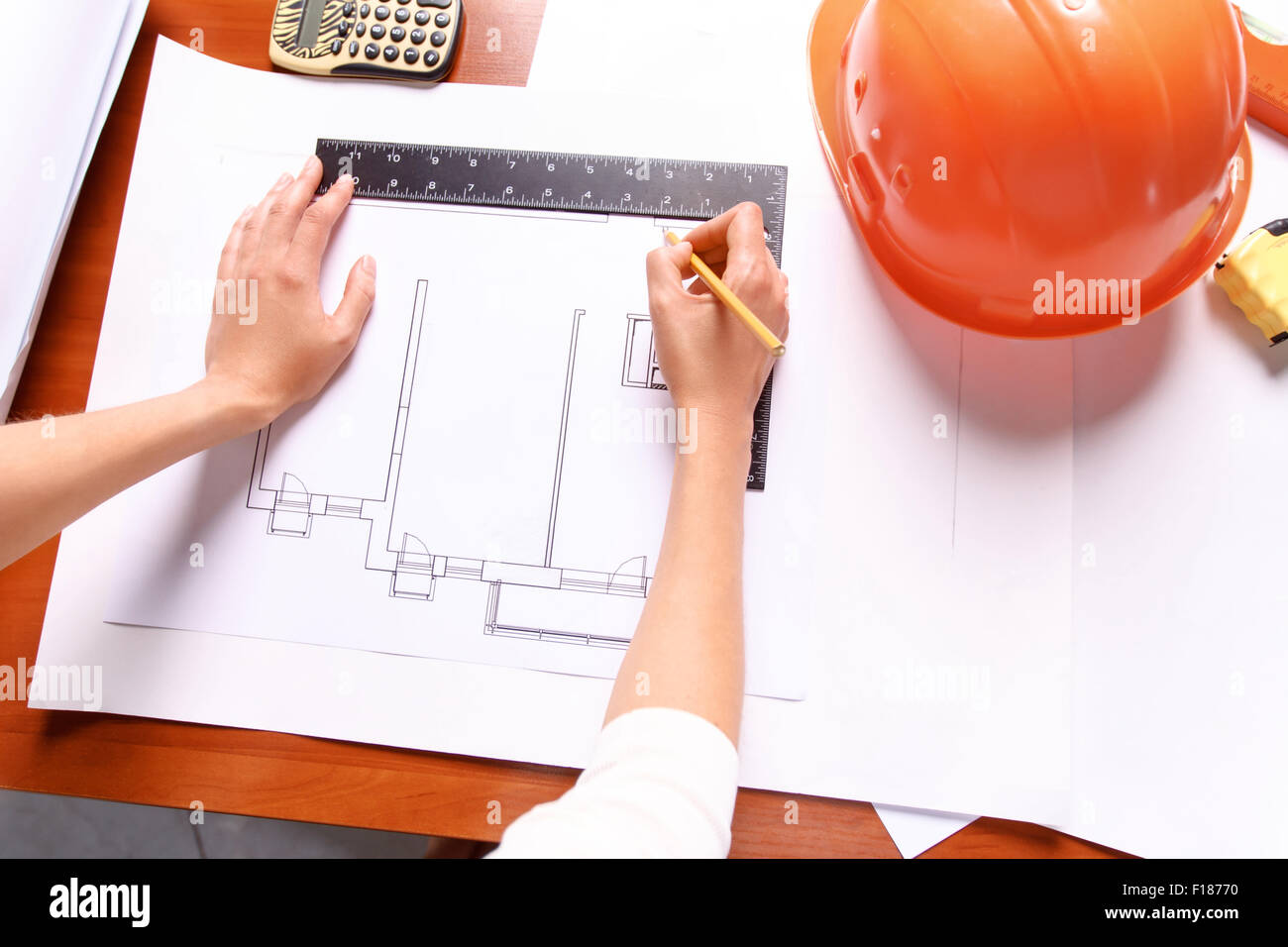 Professional architect making drawing Stock Photo - Alamy