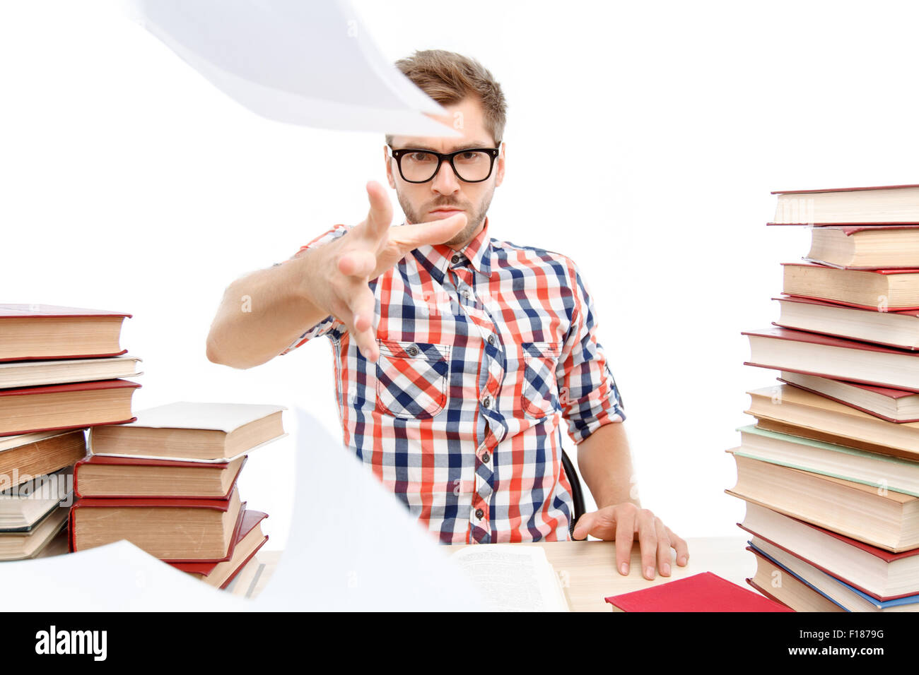 Positive student studying in the library Stock Photo - Alamy