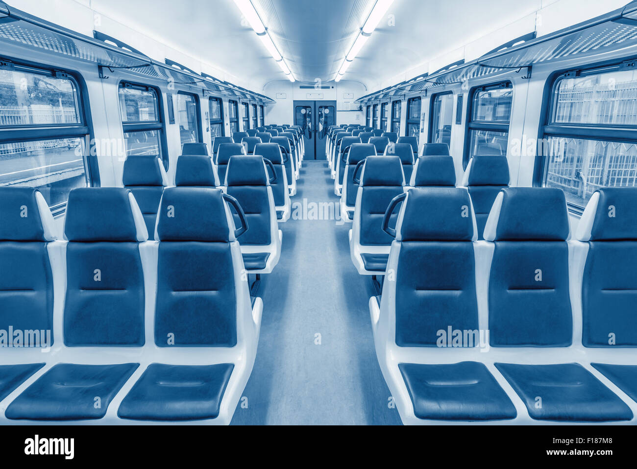 Interior of the empty passenger carriage of the train Stock Photo - Alamy