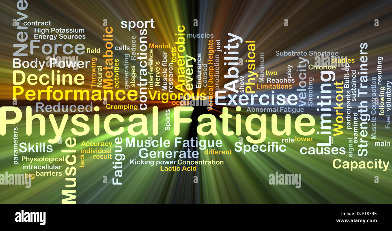 Background concept wordcloud illustration of physical fatigue glowing ...