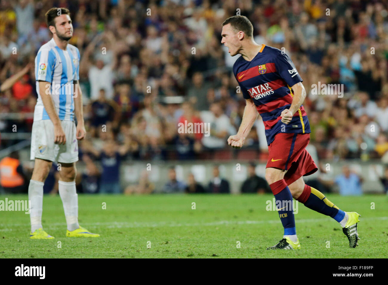 Barcelona, Spain. 29th Aug, 2015. Thomas Vermaelen (R) of Barcelona ...