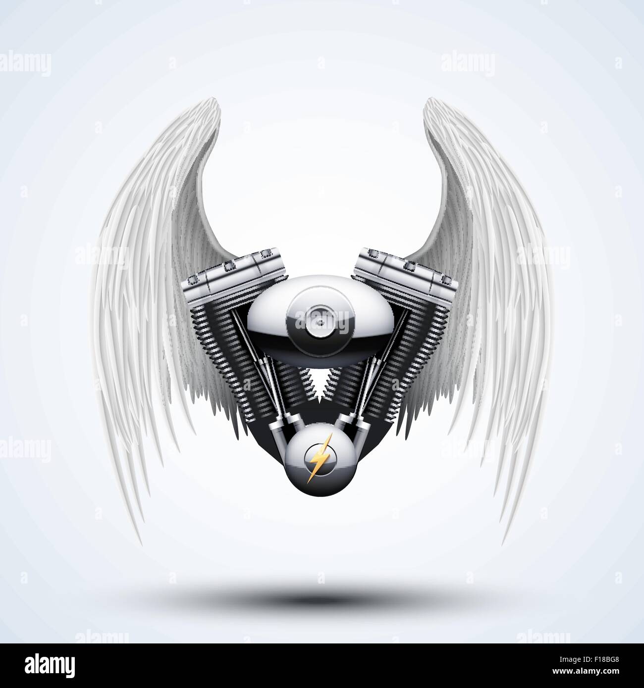 retro motorcycle engine with White folded wings Stock Vector Image ...