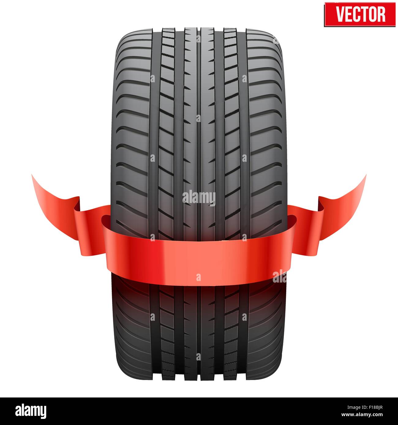 Realistic rubber tire symbol with red ribbon. Vector Illustration Stock ...