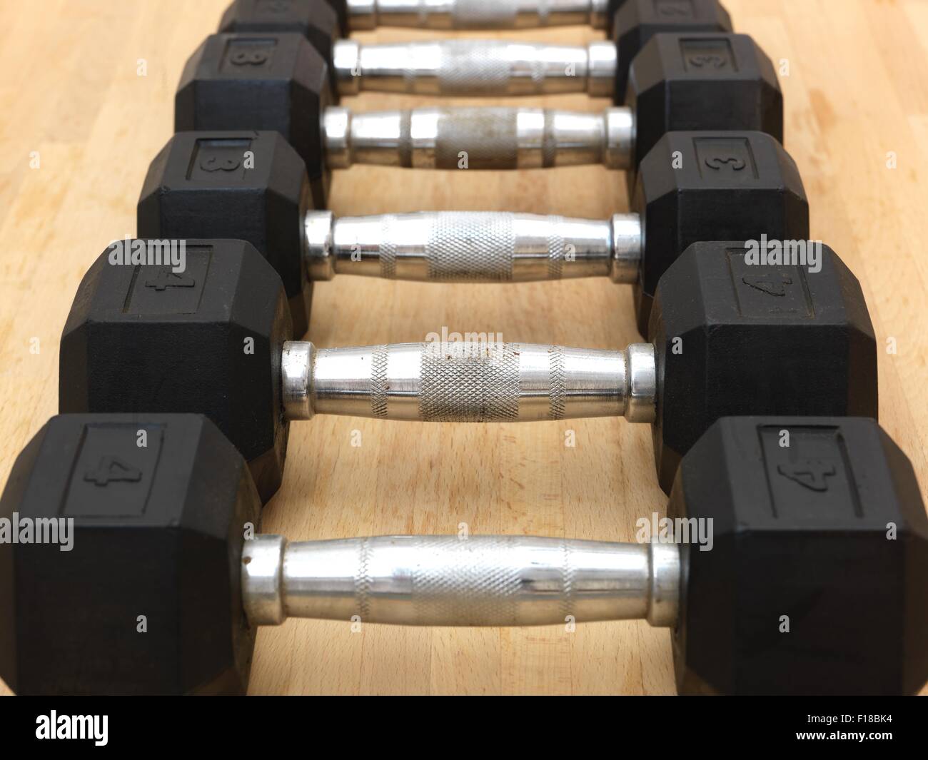 A close up shot of dumbbells on artificial grass Stock Photo - Alamy