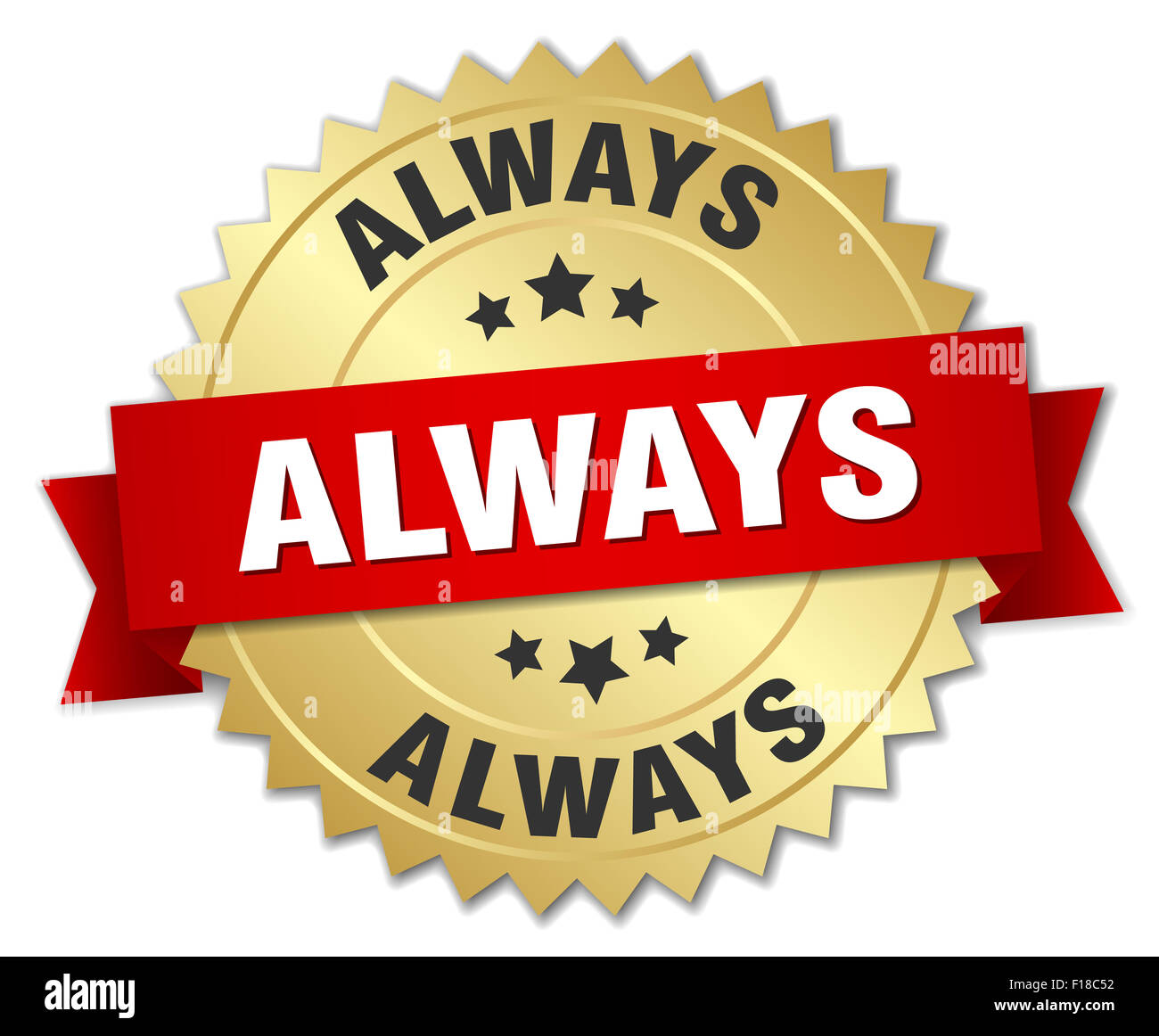 always 3d gold badge with red ribbon Stock Photo - Alamy