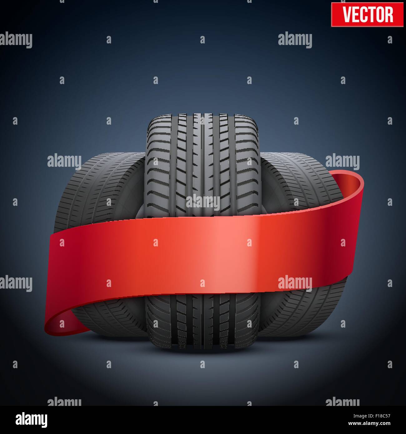 Realistic wheels and tire concept with ribbon. Vector Illustration ...