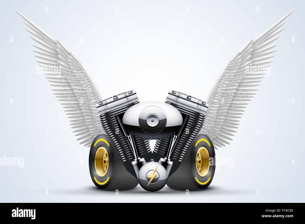 Symbol of motorcycle engine with White open wings Stock Vector Image ...