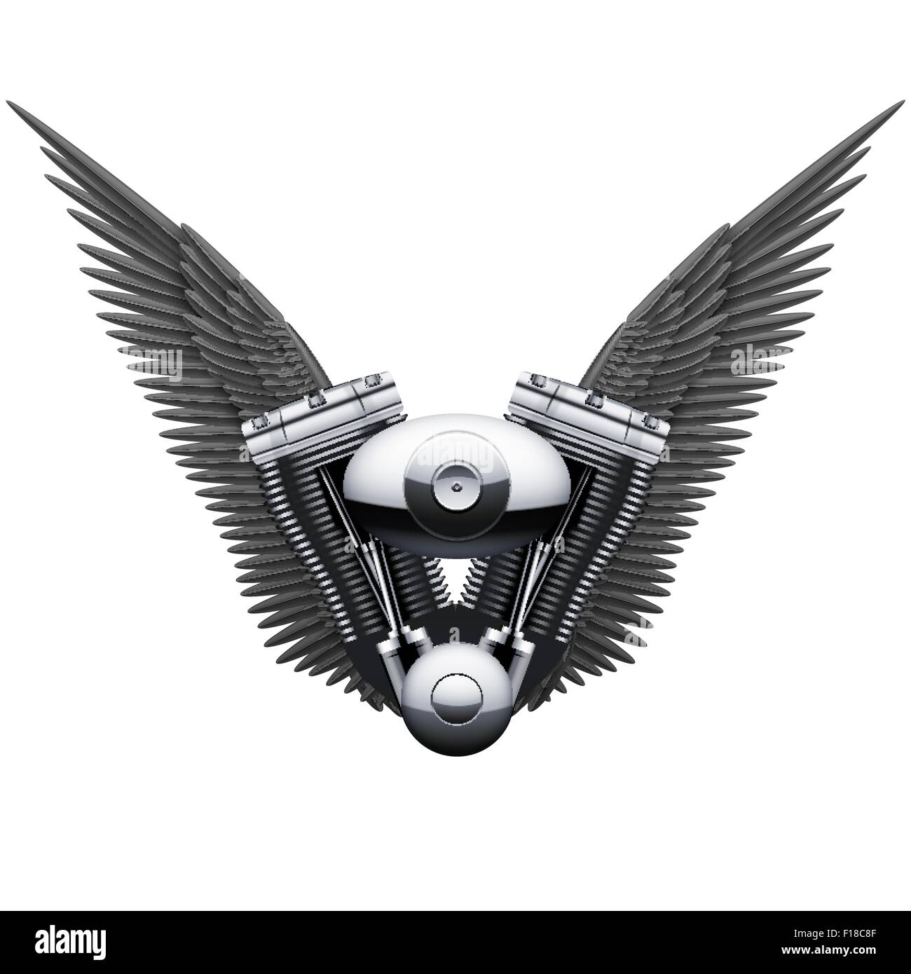 Symbol of motorcycle engine with Black open wings Stock Vector Image ...