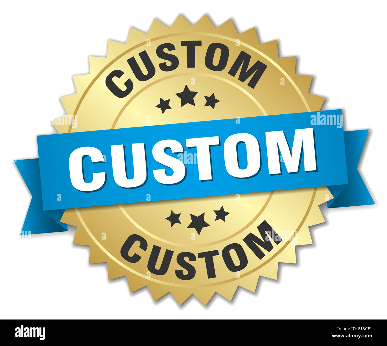 custom 3d gold badge with blue ribbon Stock Photo - Alamy