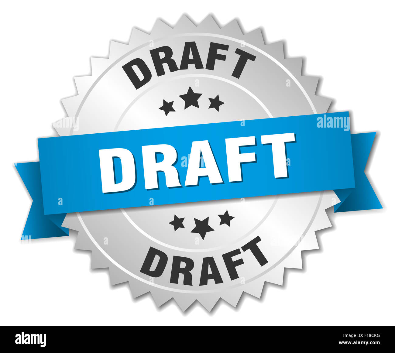 draft 3d silver badge with blue ribbon Stock Photo - Alamy