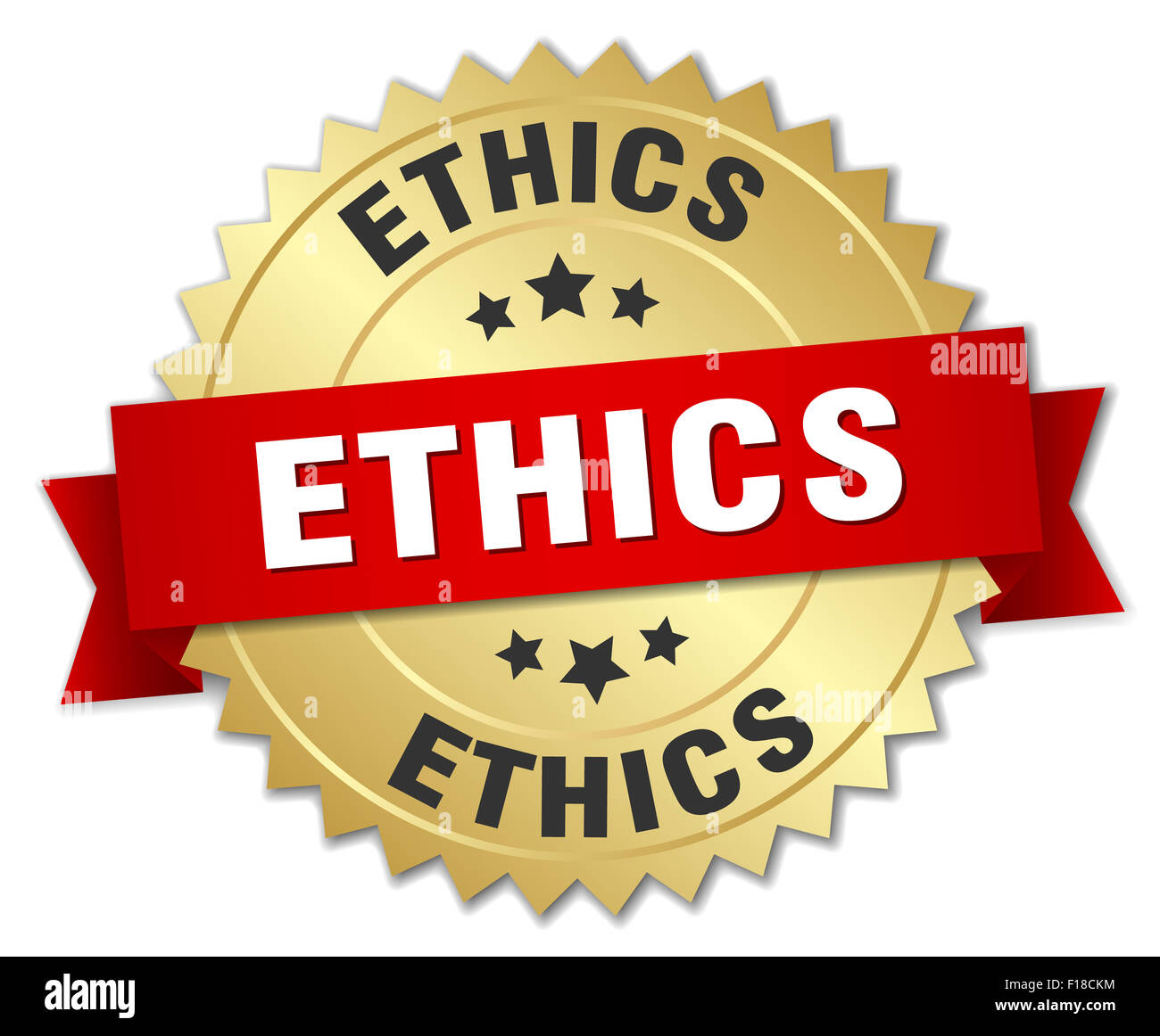 ethics 3d gold badge with red ribbon Stock Photo - Alamy