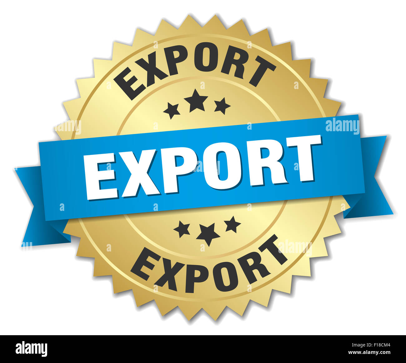 export 3d gold badge with blue ribbon Stock Photo - Alamy