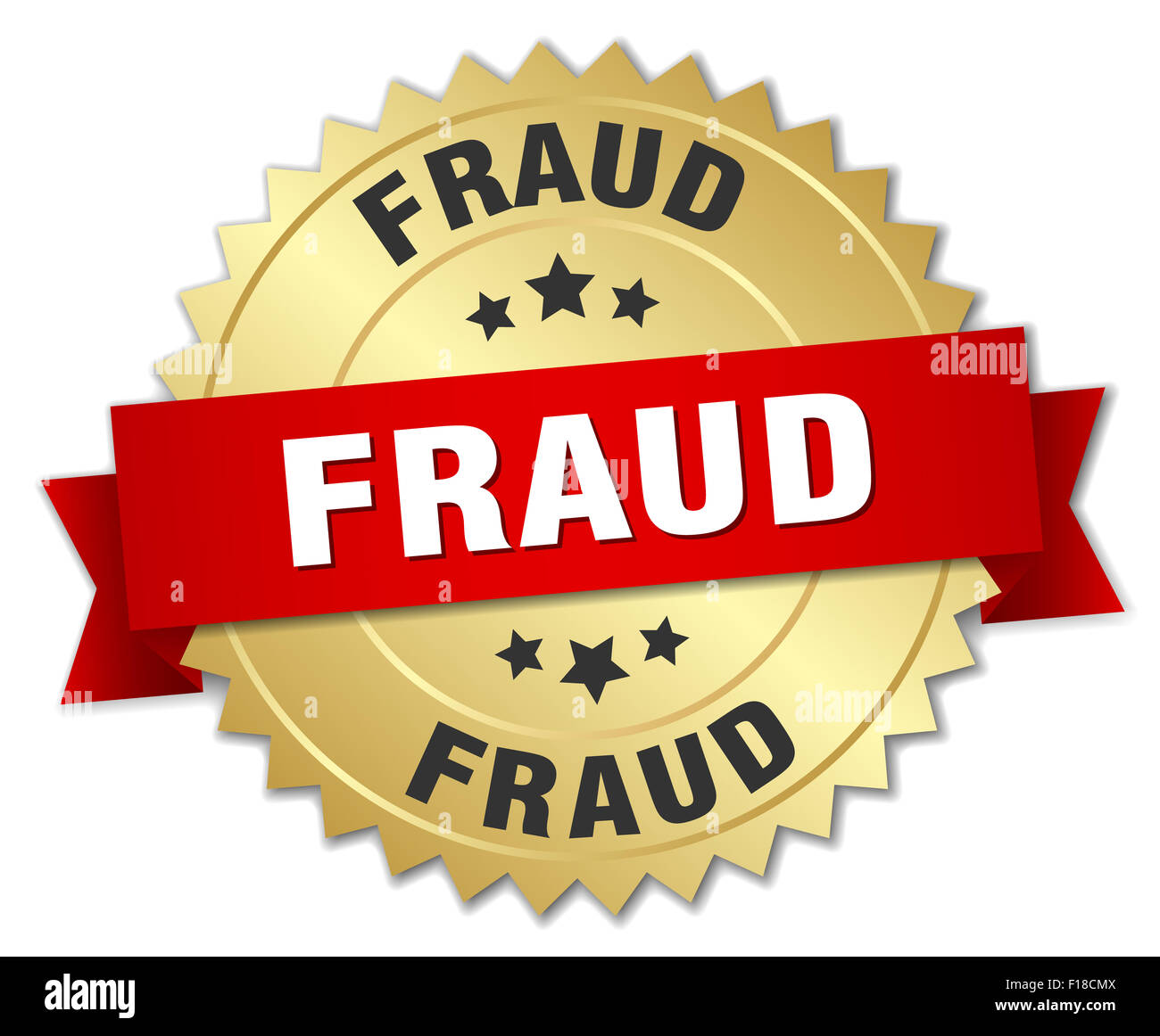 fraud 3d gold badge with red ribbon Stock Photo - Alamy