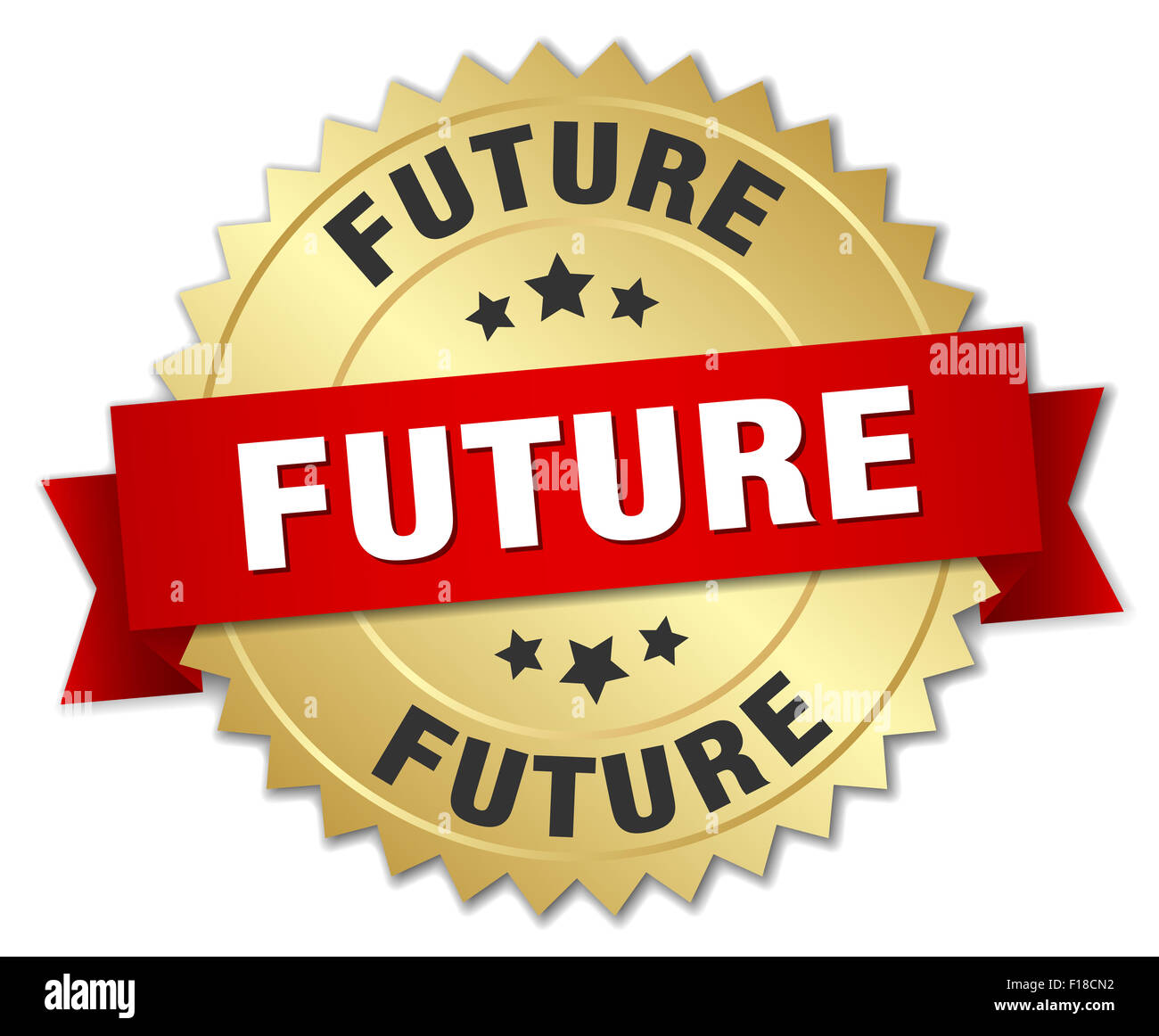 future 3d gold badge with red ribbon Stock Photo - Alamy