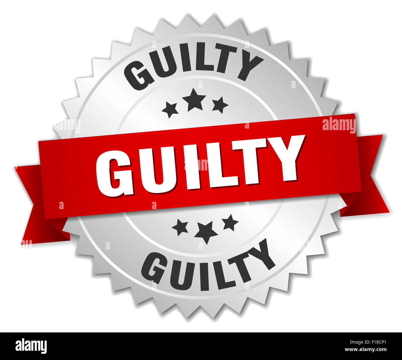 guilty 3d silver badge with red ribbon Stock Photo - Alamy